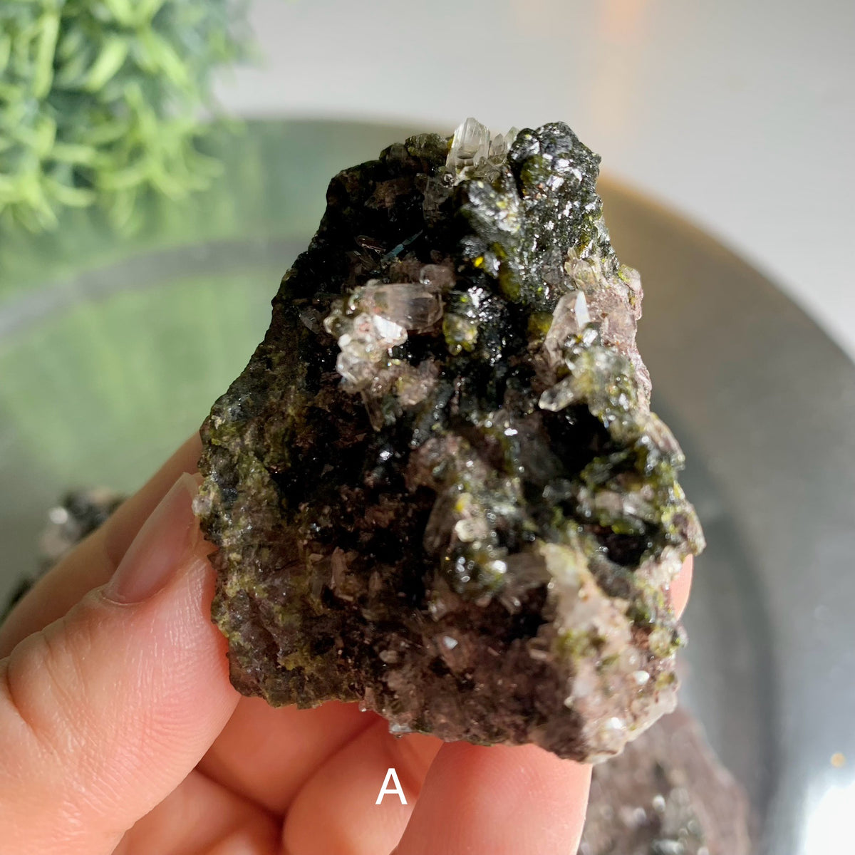 Gemmy epidote quartz epidote cluster epidote crystal 02 – Stone whisper